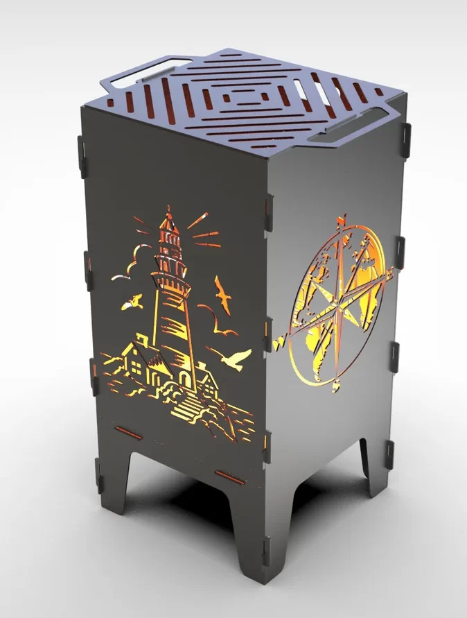 Lighthouse + Compass Firebox & BBQ – Nautical Outdoor Grill & Firepit ...